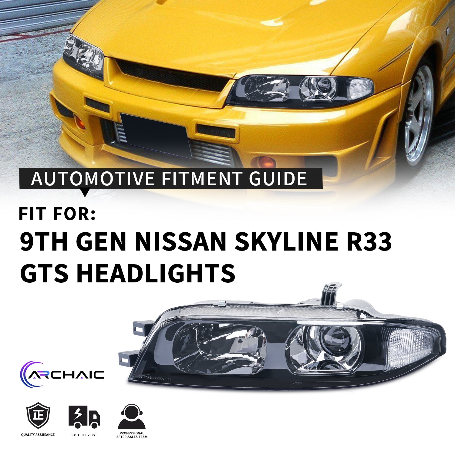 Archaic LED Headlights for Nissan Skyline R33 GT-R 1995–1998